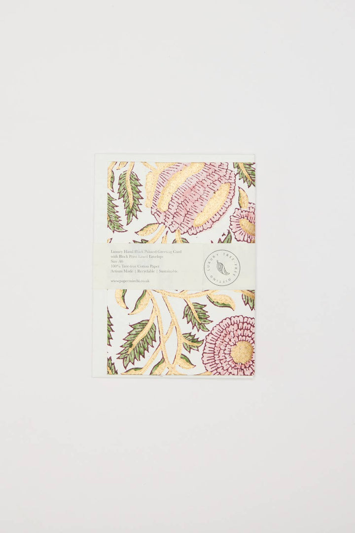 Paper Mirchi - Hand Block Printed Greeting Card - Marigold Glitz Blush ...